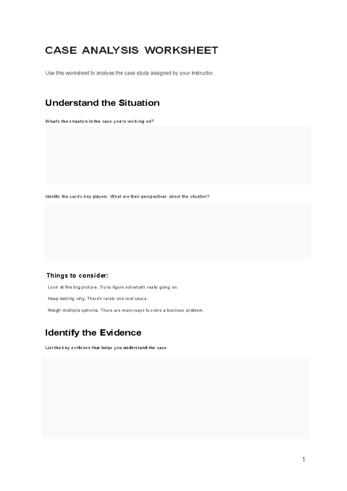 Case Study Analysis Checklist Spring 23 Final - CASE ANALYSIS WORKSHEET ...