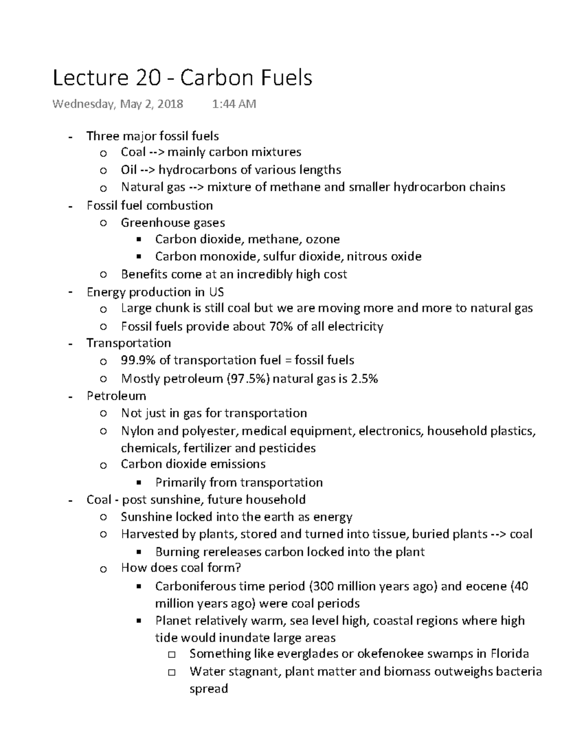 Lecture 20 - Carbon Fuels - Studocu