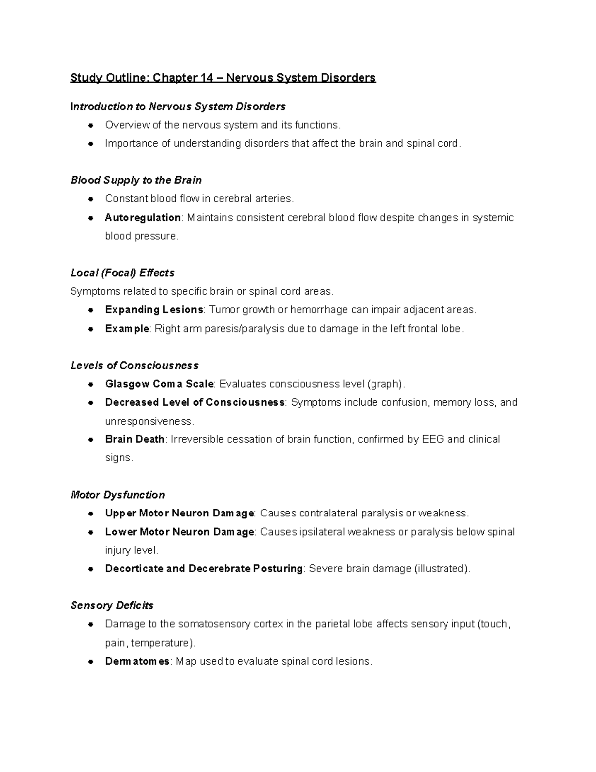 Chapter 14 - Nervous System Disorders - Google Docs - Study Outline ...