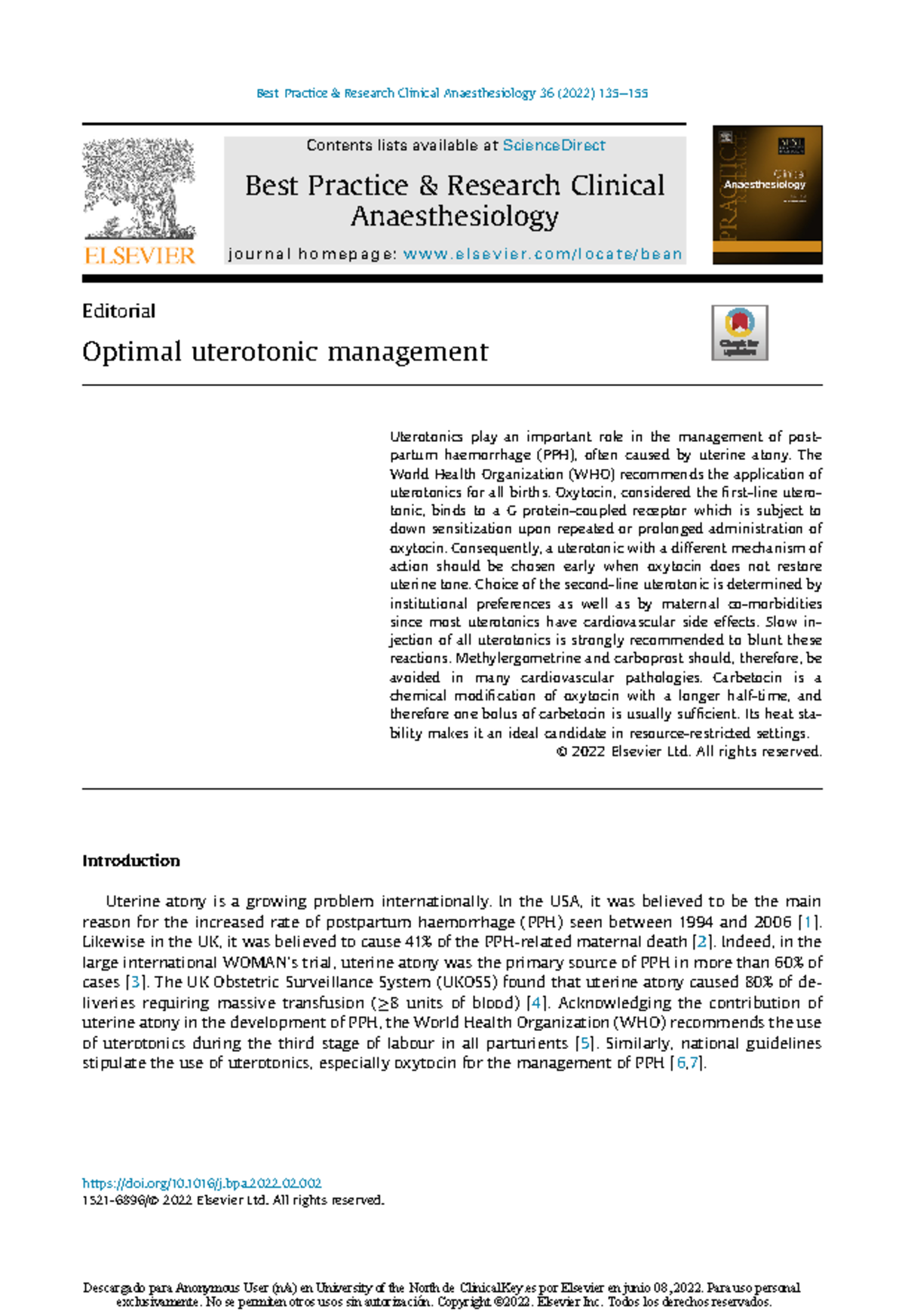 Uterotonicos cesarea - Editorial Optimal uterotonic management ...