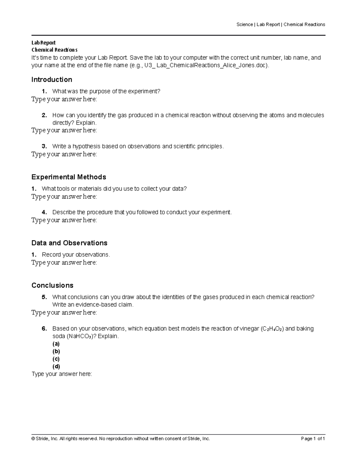 8516144 - ... - Science | Lab Report | Chemical Reactions Lab Report ...