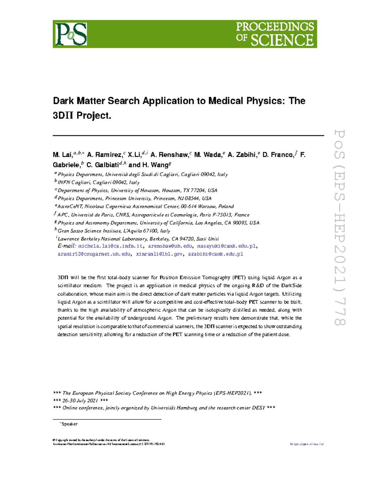 Dark matter search application - PoS(EPS-HEP2021) Dark Matter Search Application to Medical ...