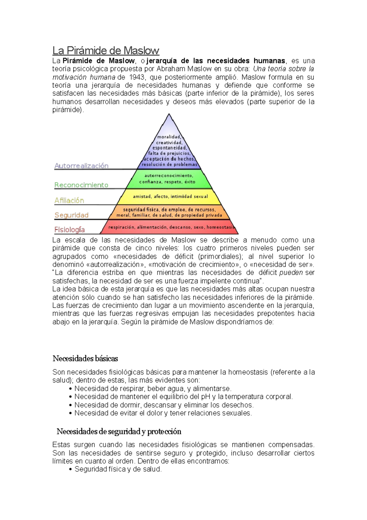 La Pirámide de Maslow - Bbhhjj - La Pirámide de Maslow La Pirámide de ...