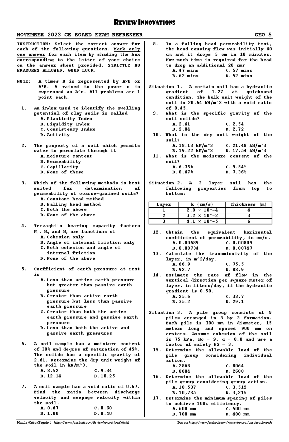 Geo 5 - Practice problem - REVIEW INNOVATIONS NOVEMBER 2023 CE BOARD ...