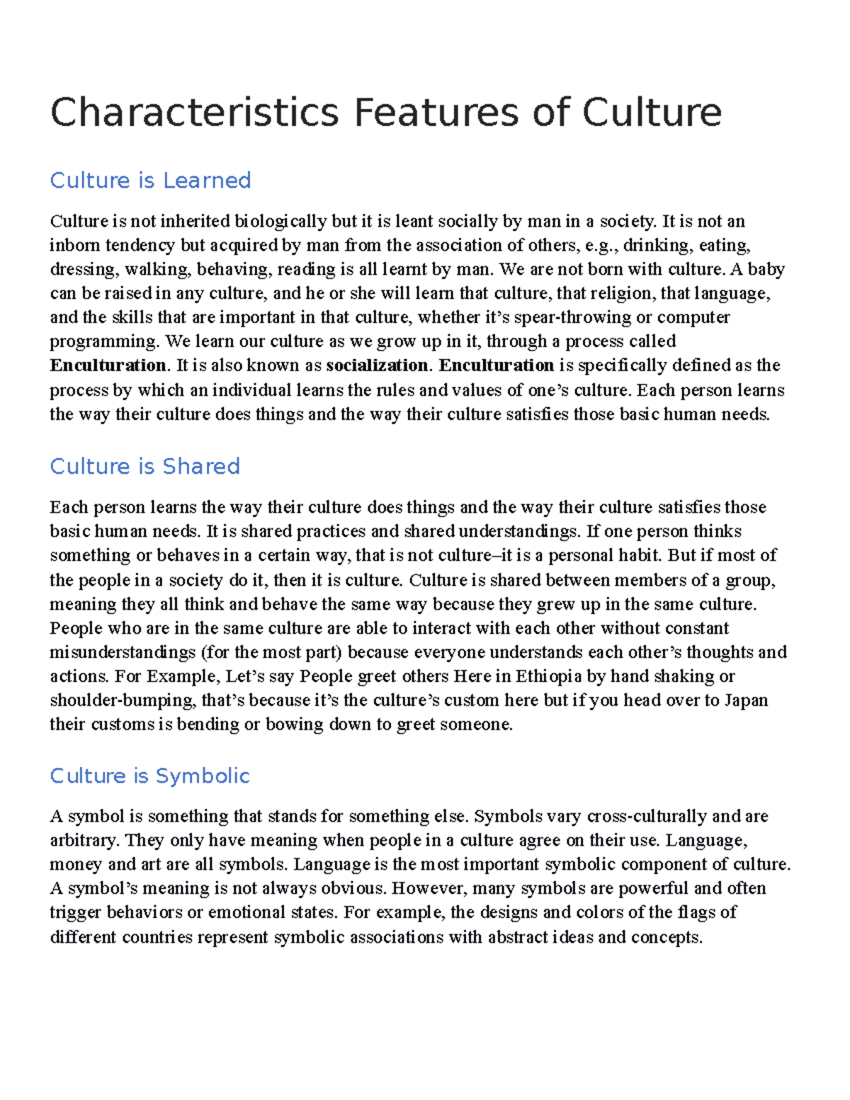 characteristic features of culture - Characteristics Features of ...