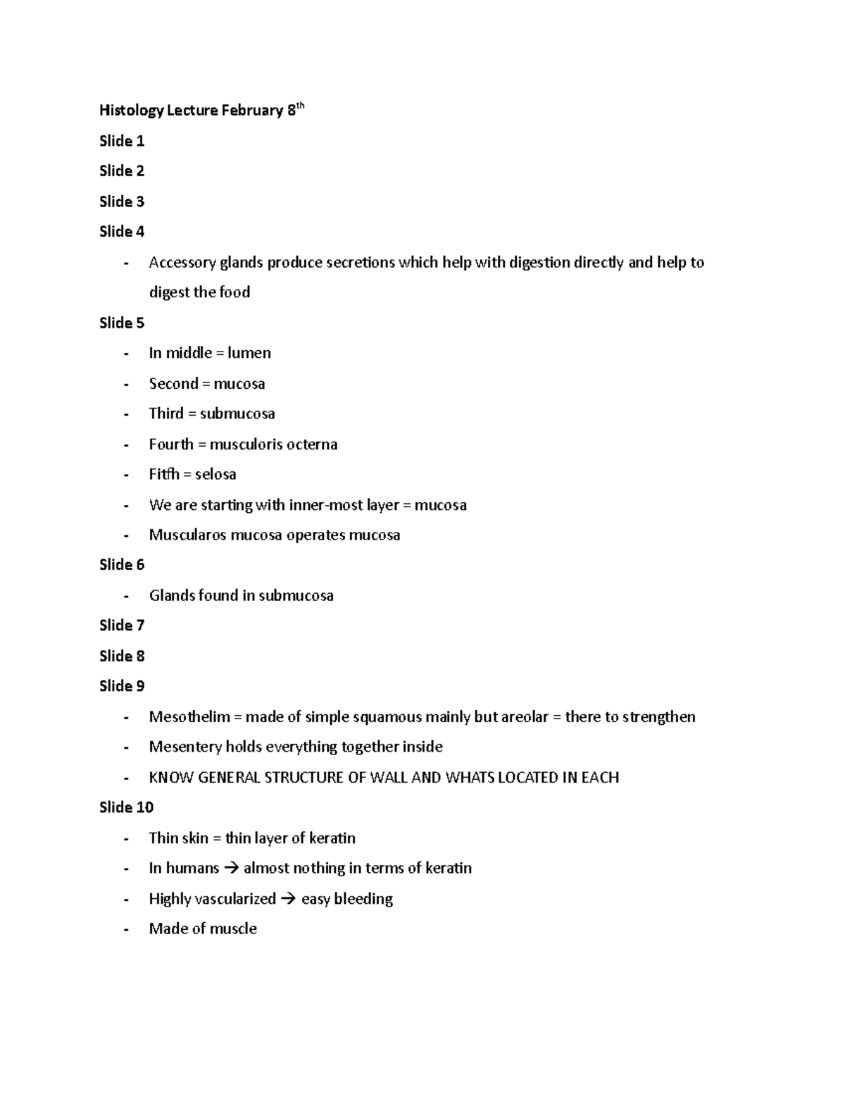 Histology Lecture February 8th - Studocu