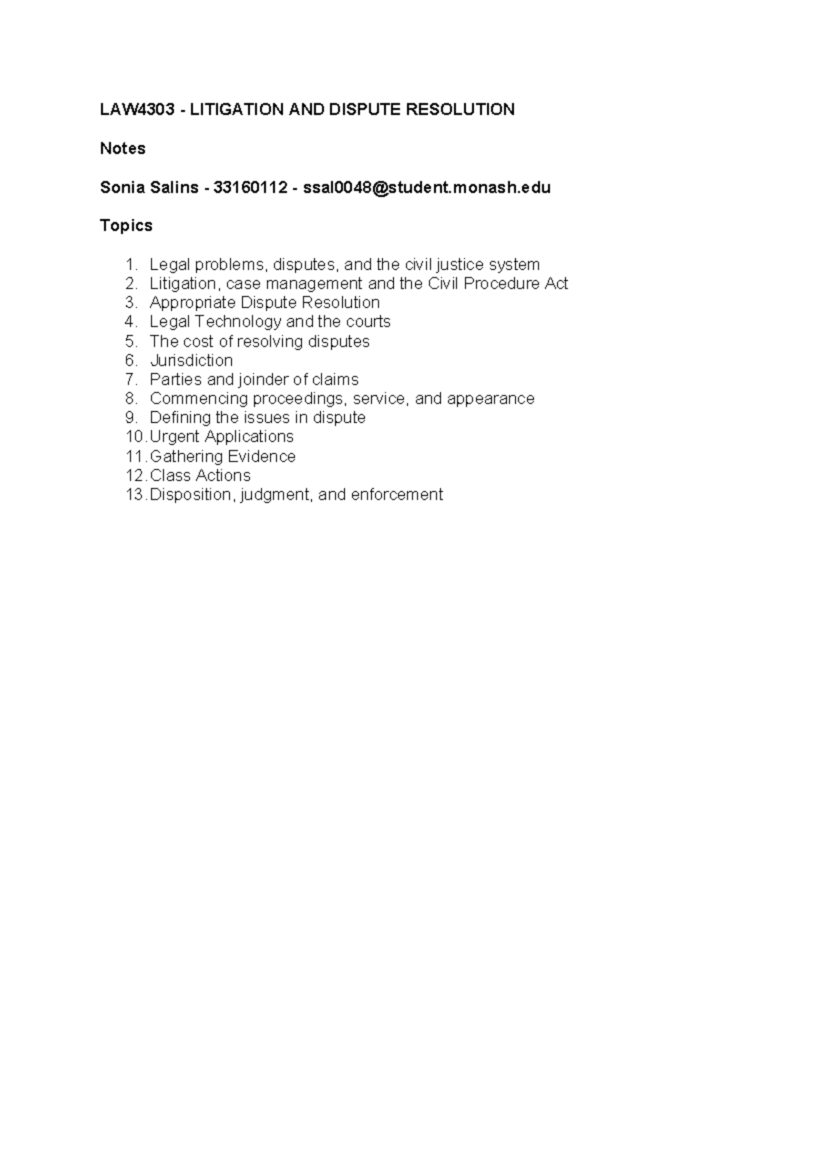 LAW4303 - Litigation - Reading Guide - LAW4303 - LITIGATION AND DISPUTE ...