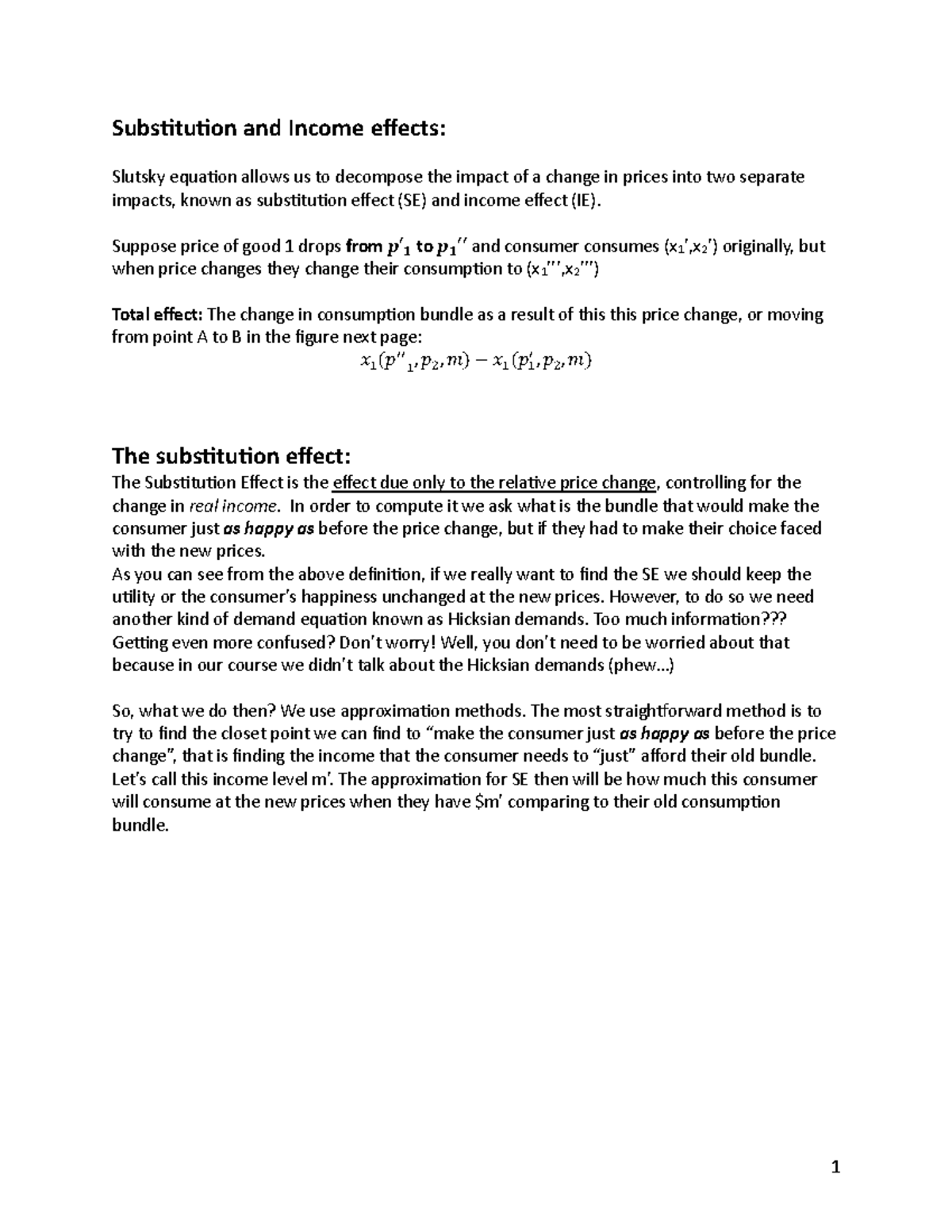 Substitution and Income effects - Subs%tu%on and Income effects ...