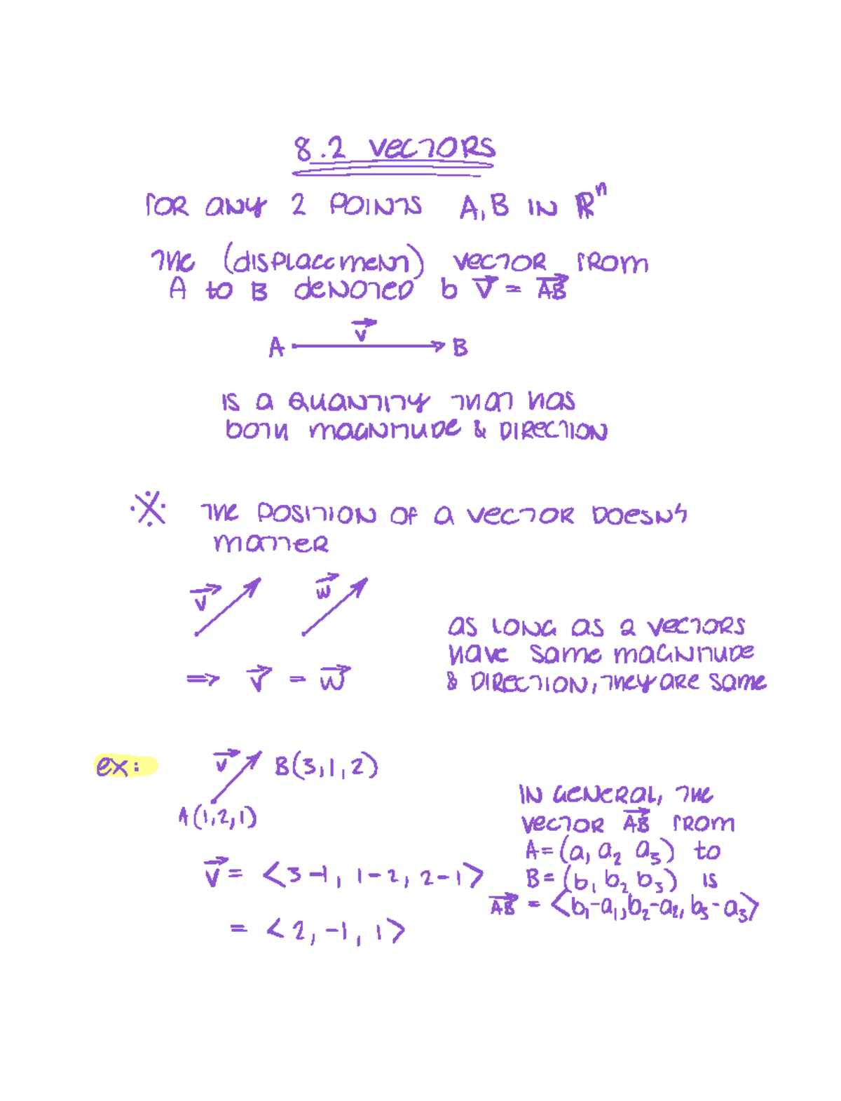 8.2 vectors - math for biosci - 8 VECTORS for any 2 POINTS A B IN R The ...
