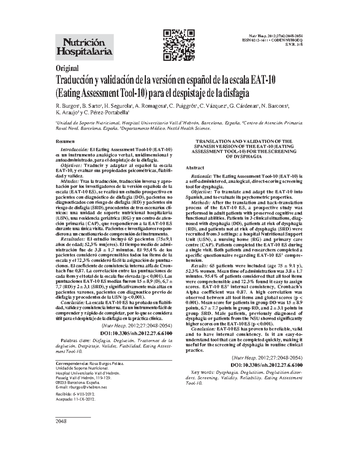 Eat 10 - eat 10 - 2048 Nutr Hosp. 2012;27(6):2048- ISSN 0212-1611 • CODEN NUHOEQ S.V. 318 ...