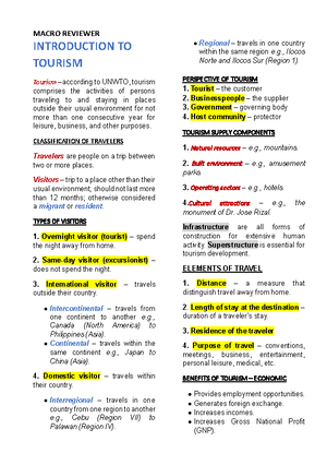 Macro- Reviewer 3 - MACRO REVIEWER INTRODUCTION TO TOURISM Tourism ...