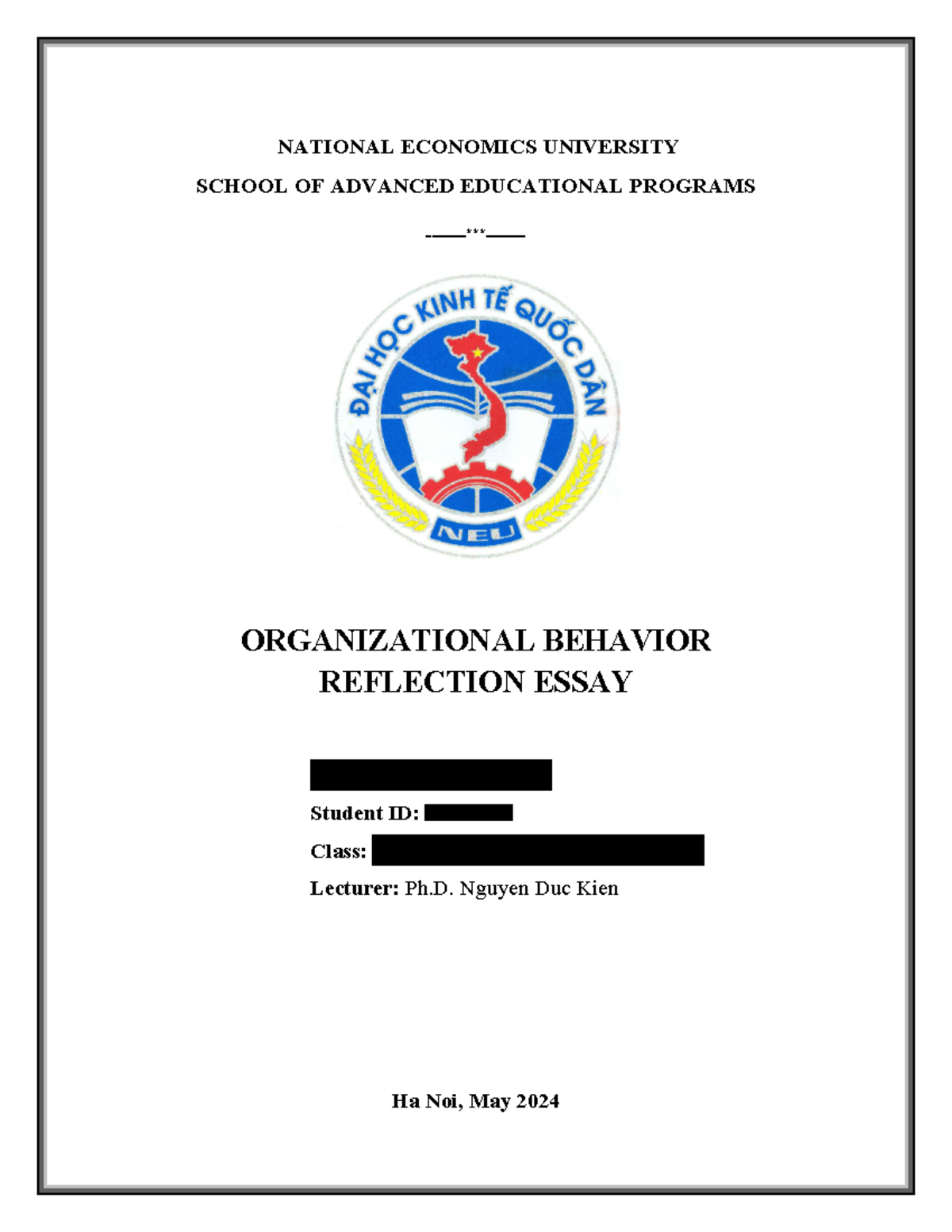 Example - Bài tập cá nhân - NATIONAL ECONOMICS UNIVERSITY SCHOOL OF ...