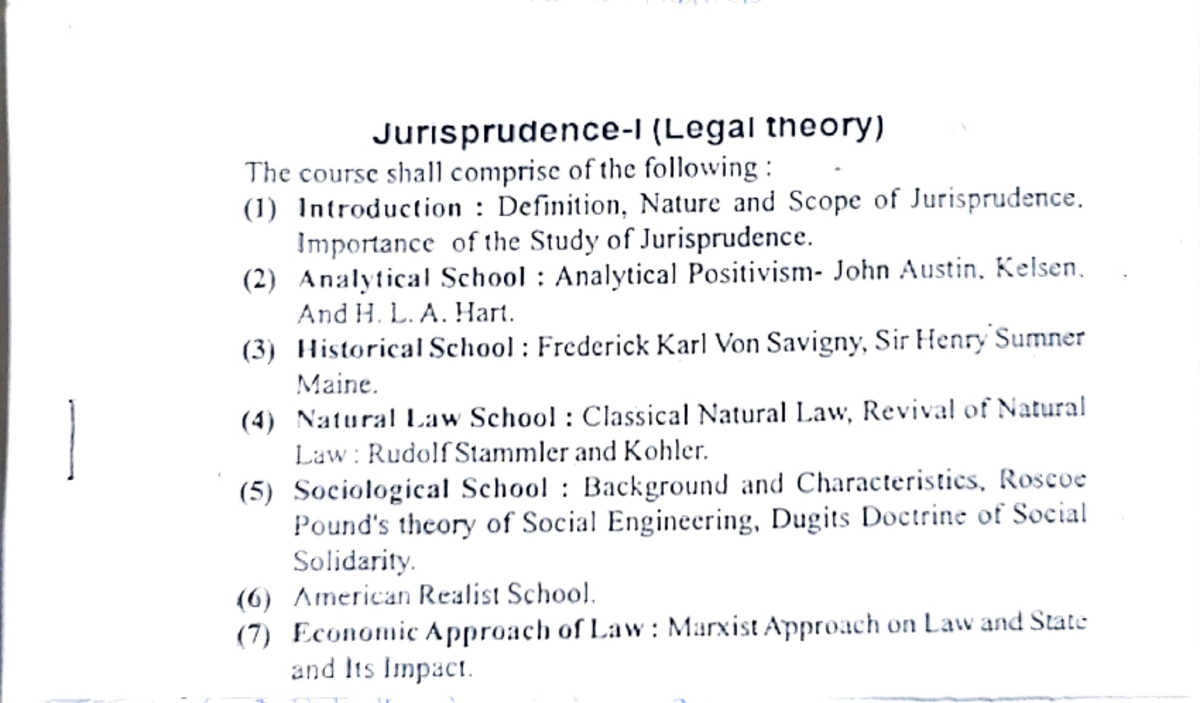 Jurisprudence 1 Revision Notesllb 1st Semester Ccsu Legal Theory The Course Shall 