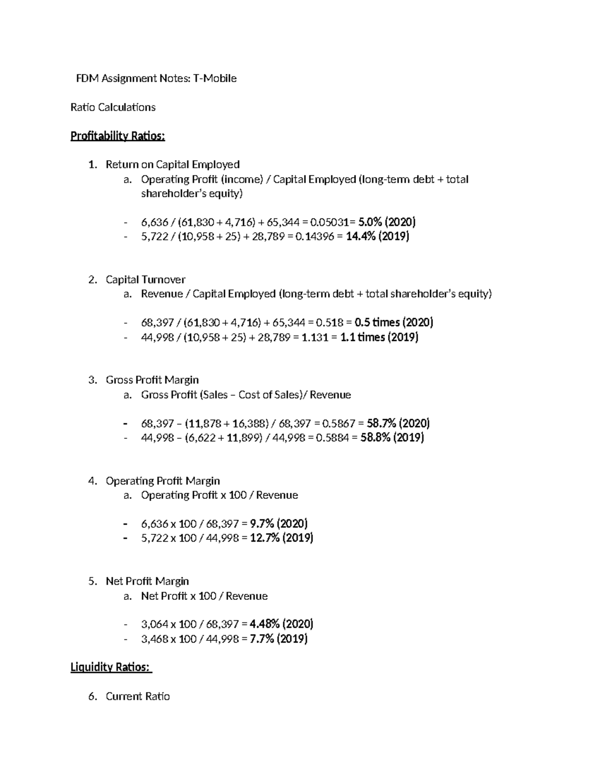 FDM Assignment Notes - Operating Profit (income) / Capital Employed ...