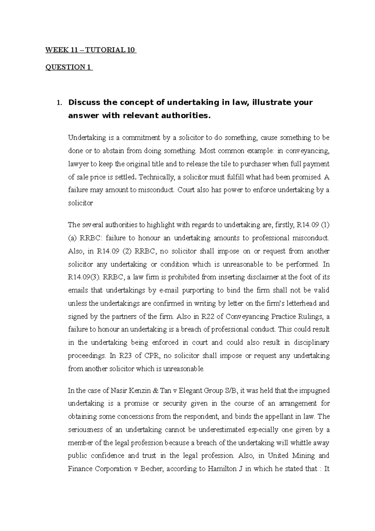 PP Tutorial W11 - 1234567890 - WEEK 11 – TUTORIAL 10 QUESTION 1 Discuss the concept of ...