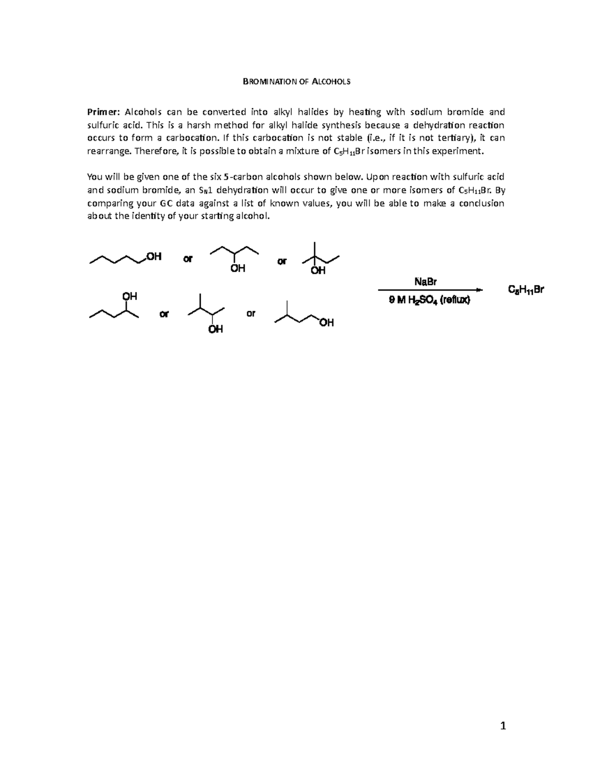 Bromination of Alcohols procedure - BROMINATION OF ALCOHOLS Primer ...