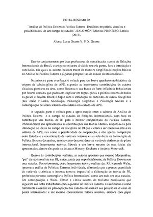 Análise de Política Externa - anotações de aula - Anáise de Política ...