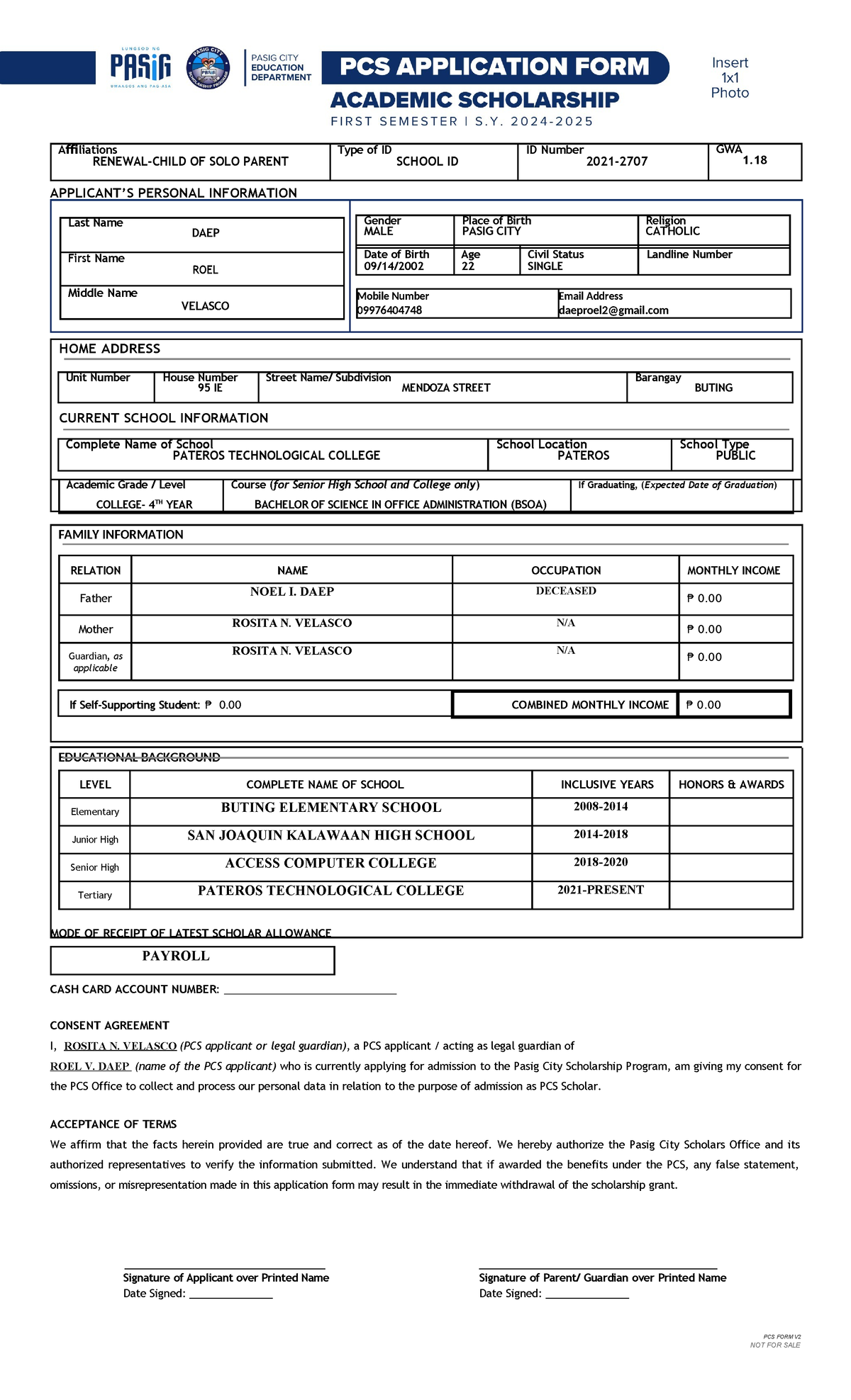 PCS Application FORM ( Academic) v2 1ST SEM SY 24-25 - Email Address ...