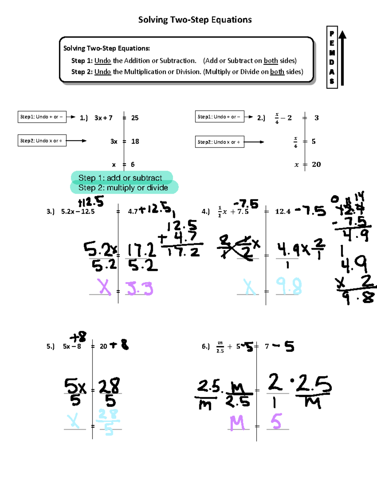 Solving Two Step Eq Review - Solving Two-Step Equations Solving Two ...