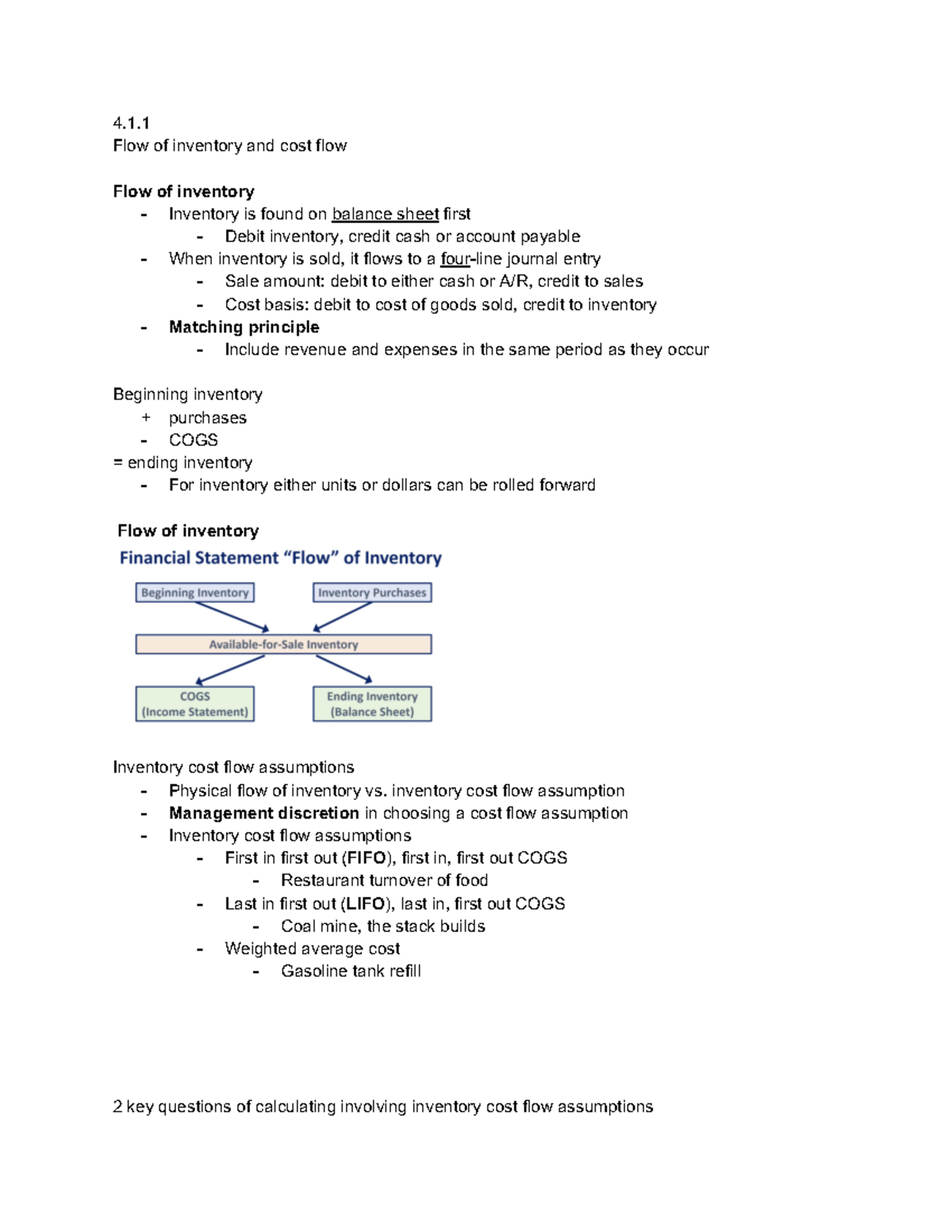 ACCT lesson 4 notes ACCT 211 - 4. Flow of inventory and cost flow Flow ... ACCT lesson 4 notes ACCT 211 - 4. Flow of inventory and cost flow Flow ...