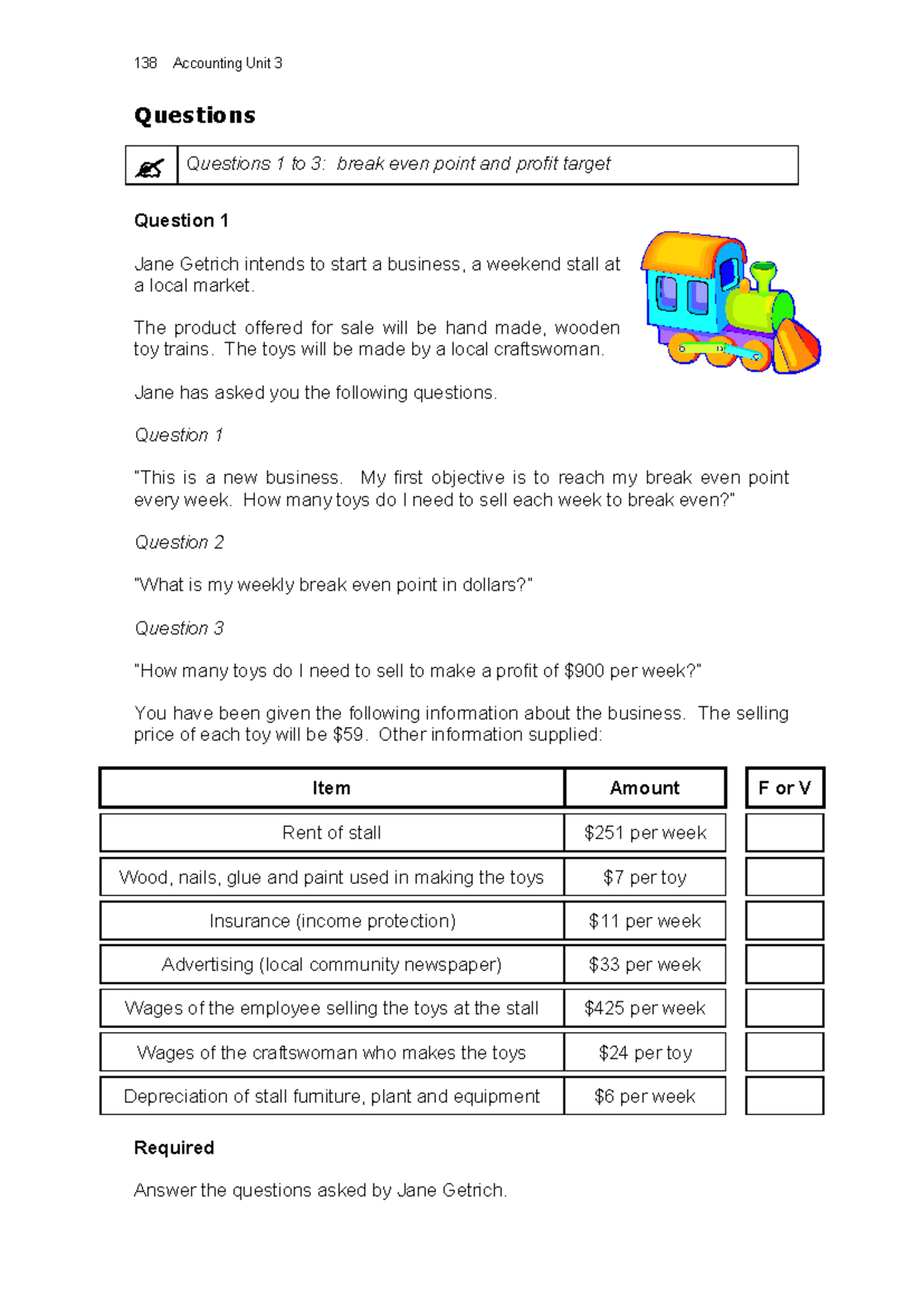 Breakeven - revision - Questions Questions 1 to 3: break even point and ...