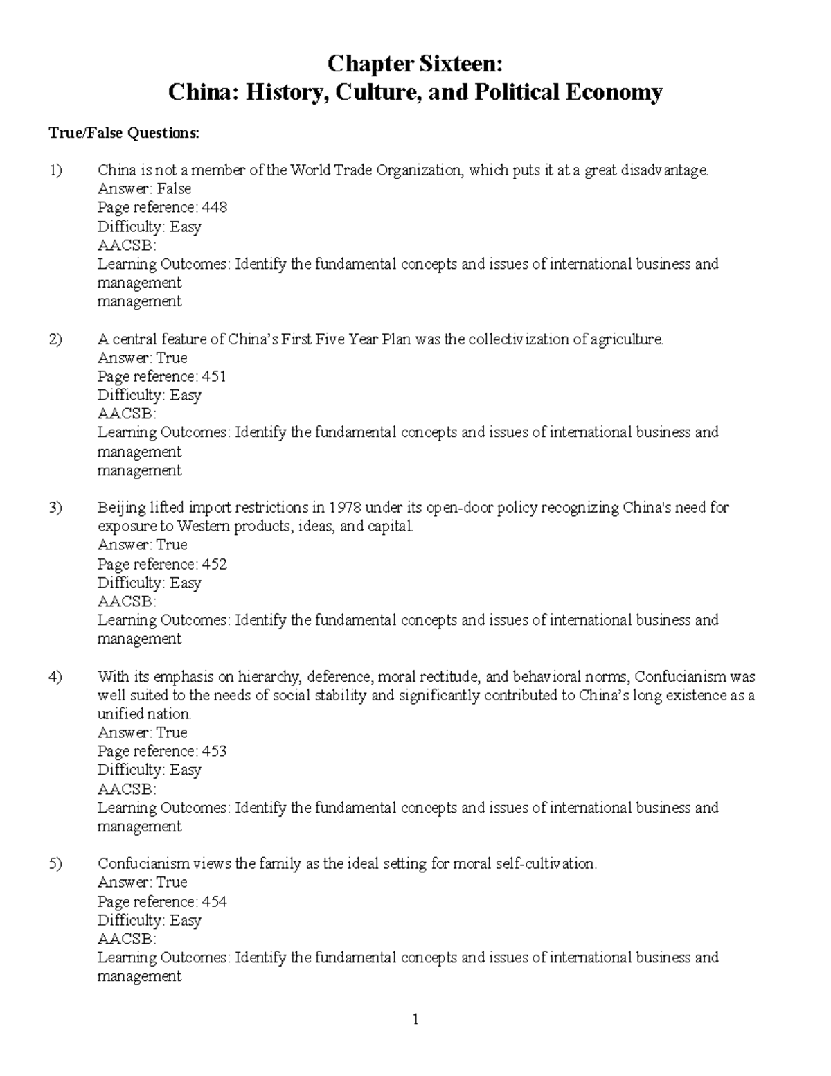 Ch 16 - Practice Quiz with KEY - Chapter Sixteen: China: History ...