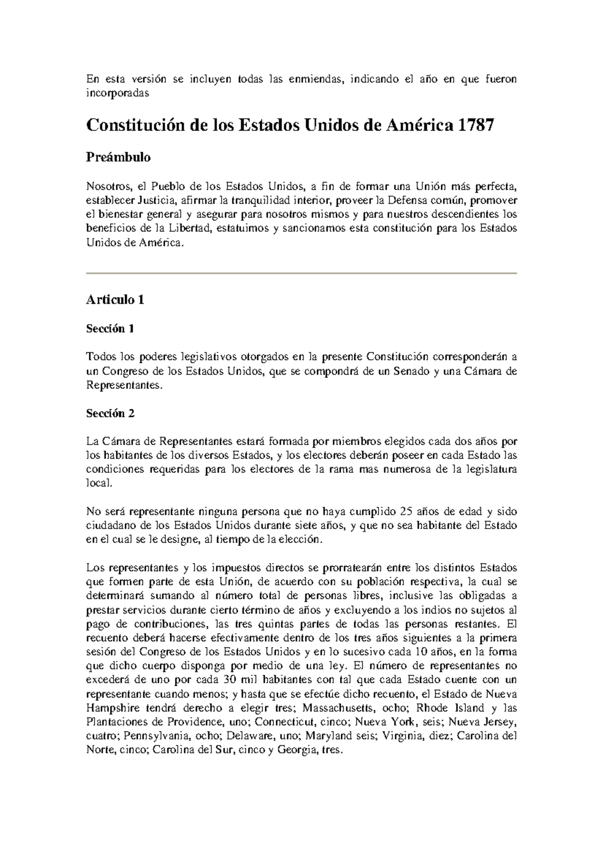 Práctica Constitución De Los Estados Unidos De América 1787 - En esta ...