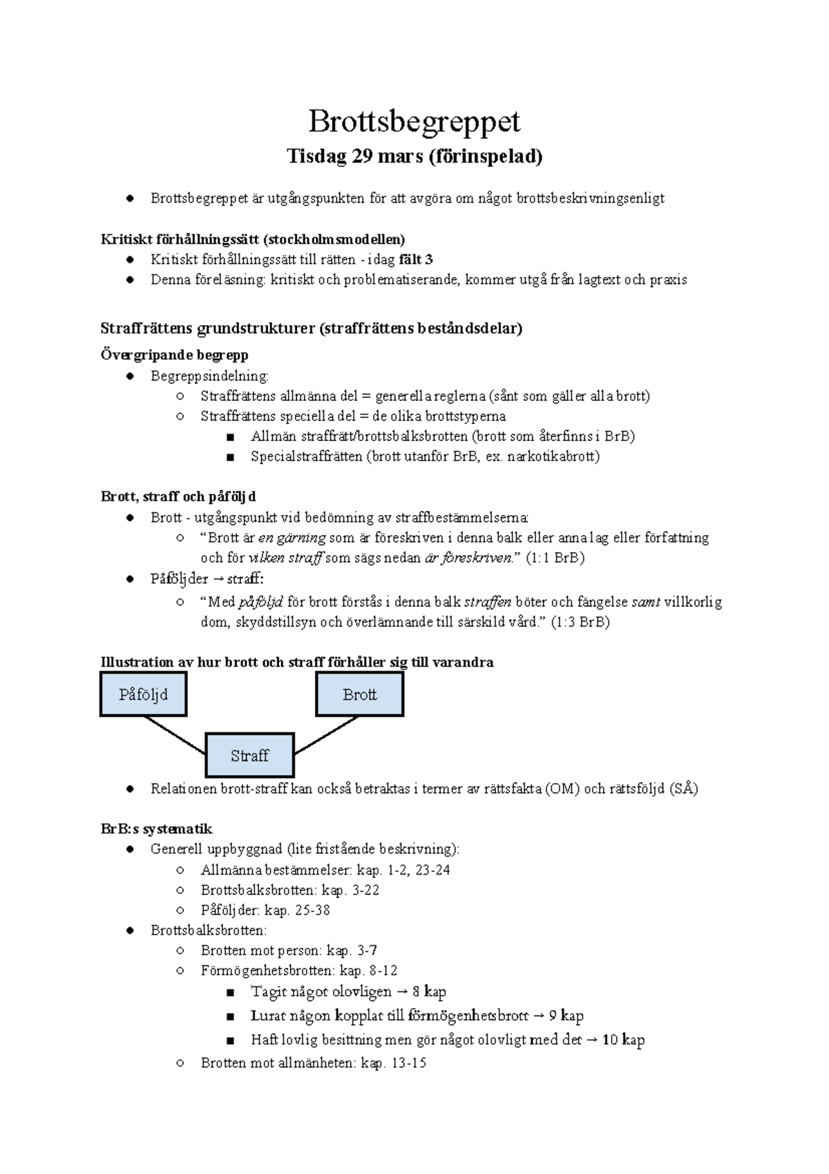 Brottsbegreppet - narkotikabrott) Brott, straff och påföljd Brott ...