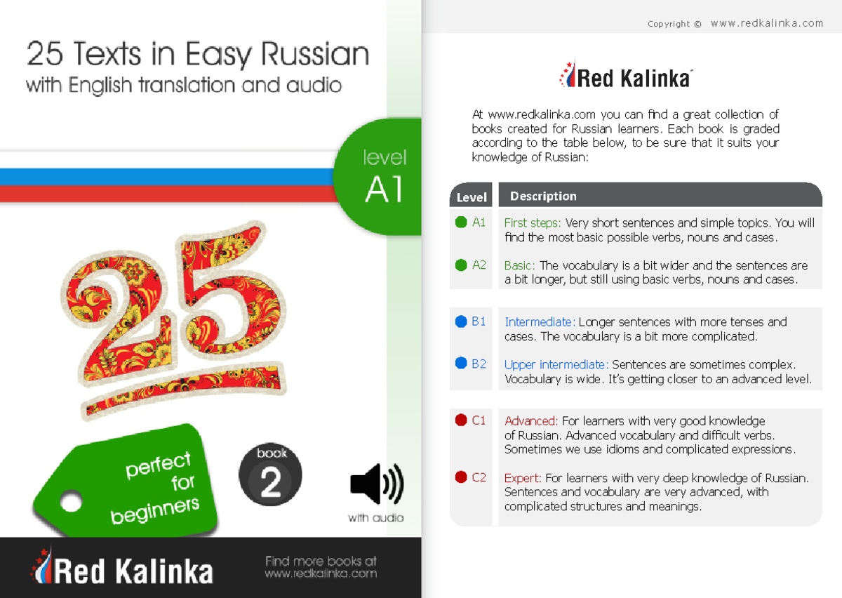 25 texts in Russian - Level A1 - Book 2 - Level Description A A B B C C ...