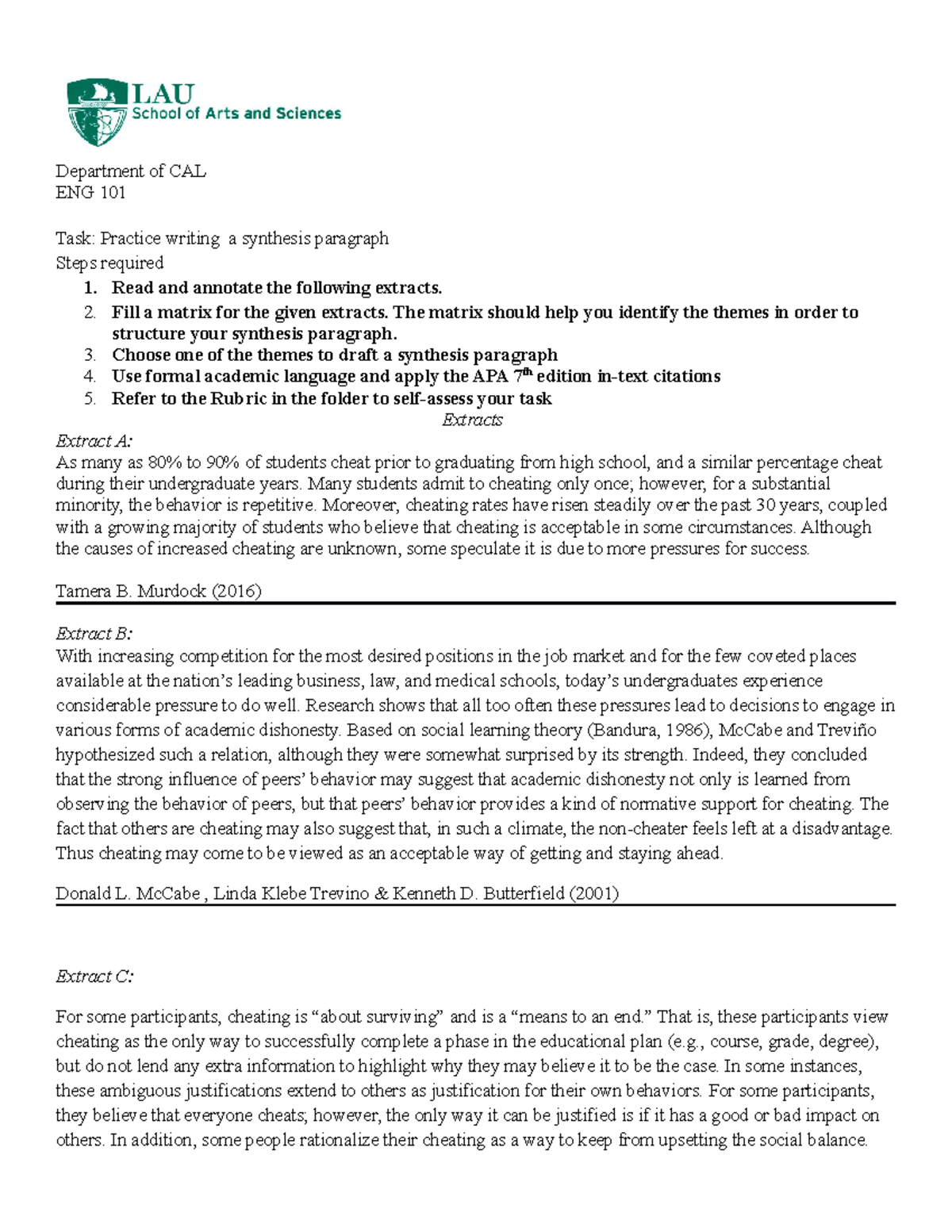 Eng101-Synthesis Paragraph homework to practice - Department of CAL ENG ...