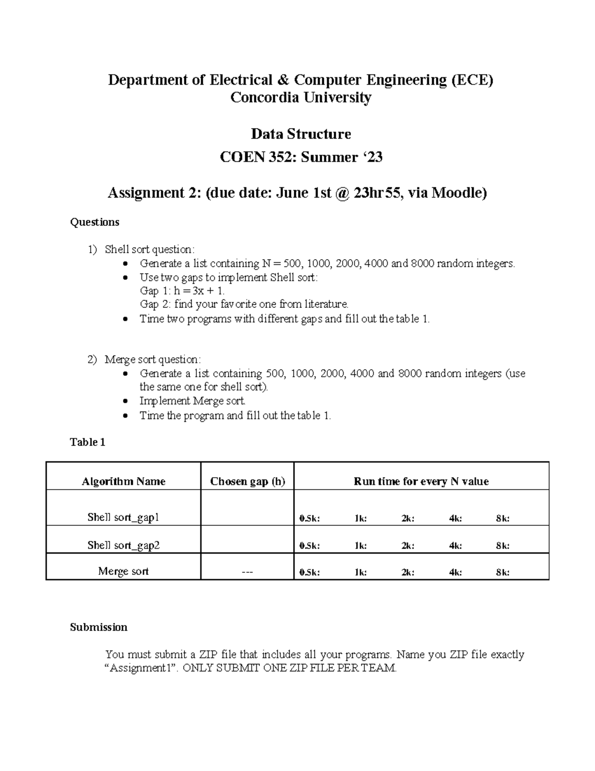 Assignment 2 6 Department Of Electrical And Computer Engineering Ece Concordia University Data 