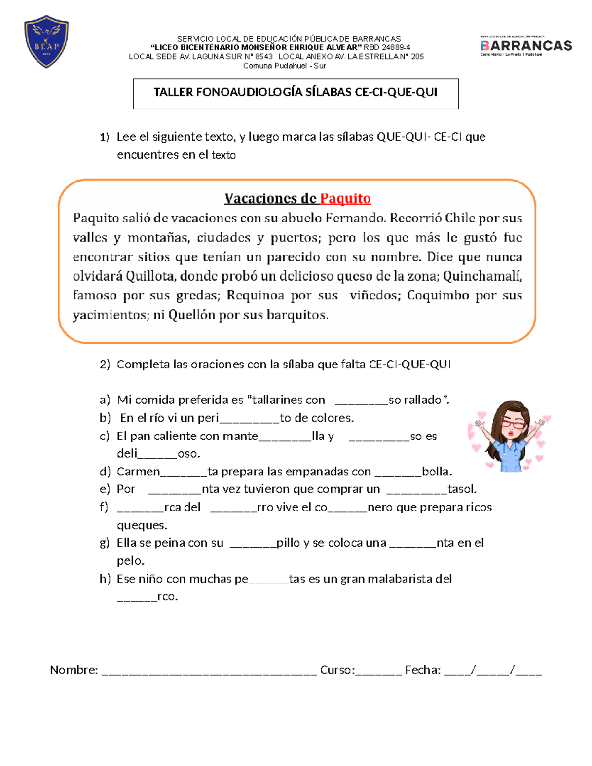 Guia silabas ce-ci-que-qui 2do básico - SERVICIO LOCAL DE EDUCACIÓN ...