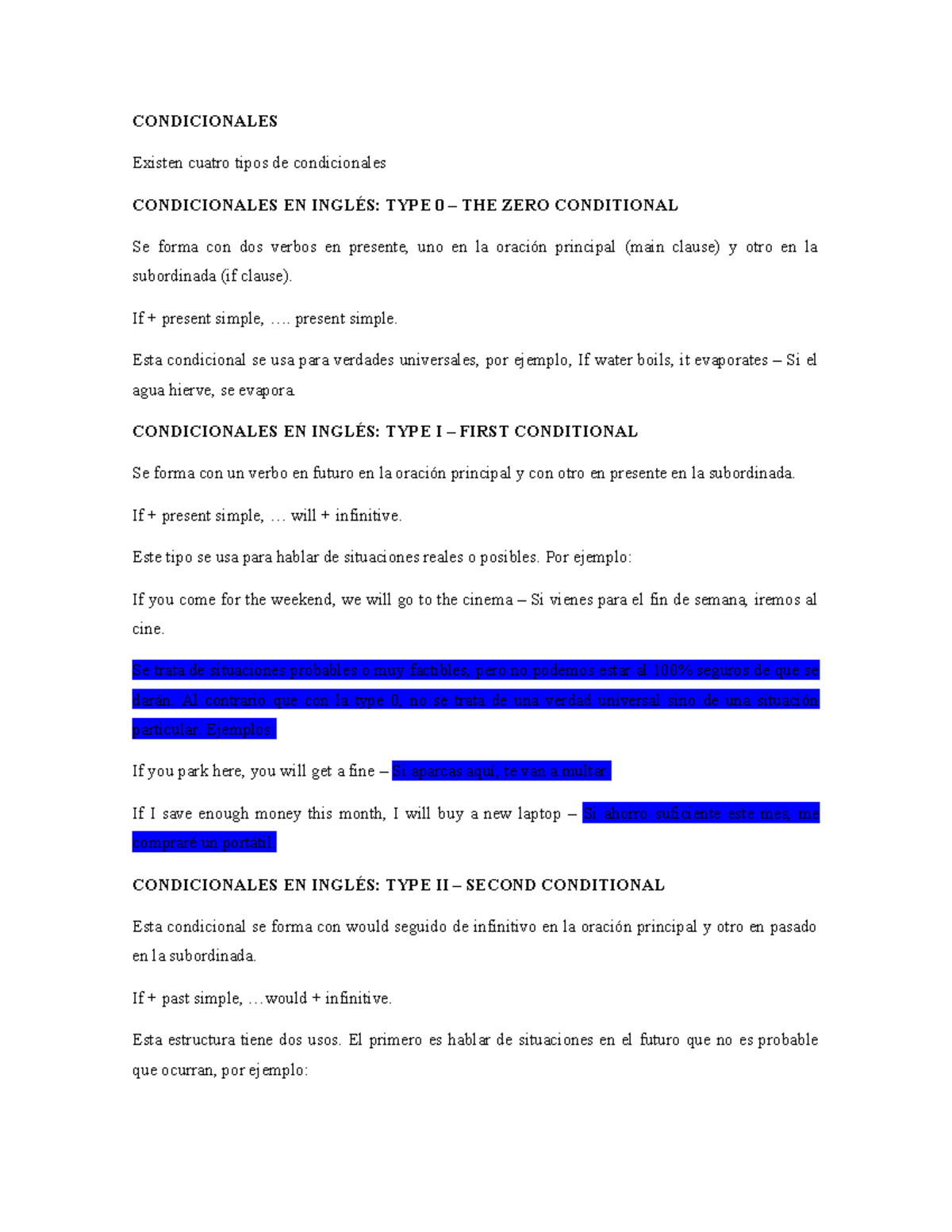 Condicionalesjk - CONDICIONALES Existen cuatro tipos de condicionales ...
