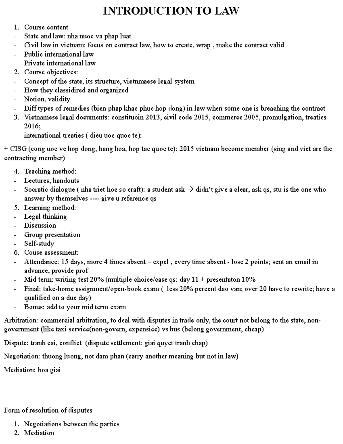 Introduction TO LAW - jksaicnandc - INTRODUCTION TO LAW Course content ...