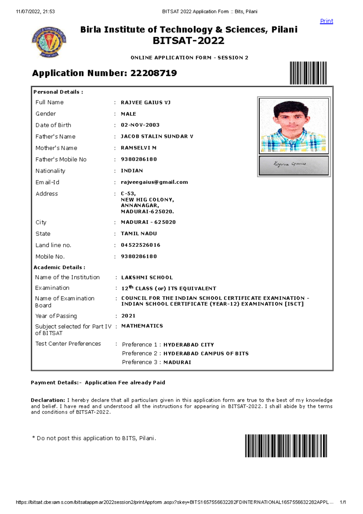 Rajvee bitsat - 11/07/2022, 21:53 BITSAT 2022 Application Form :: Bits ...
