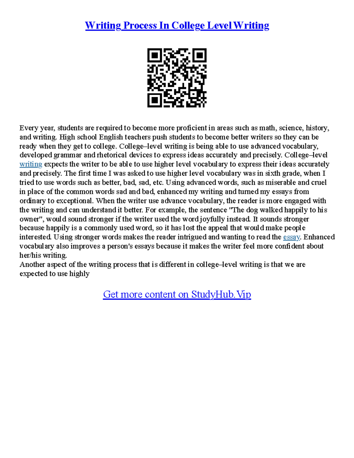 College Level Essay Samples - Writing Process In College Level Writing ...