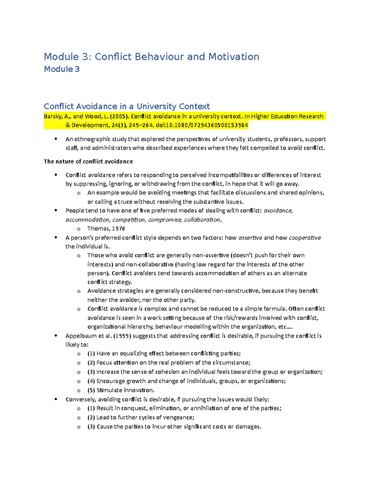 Week 3 Conflict Behaviour and Motivation - Module 3: Conflict Behaviour ...