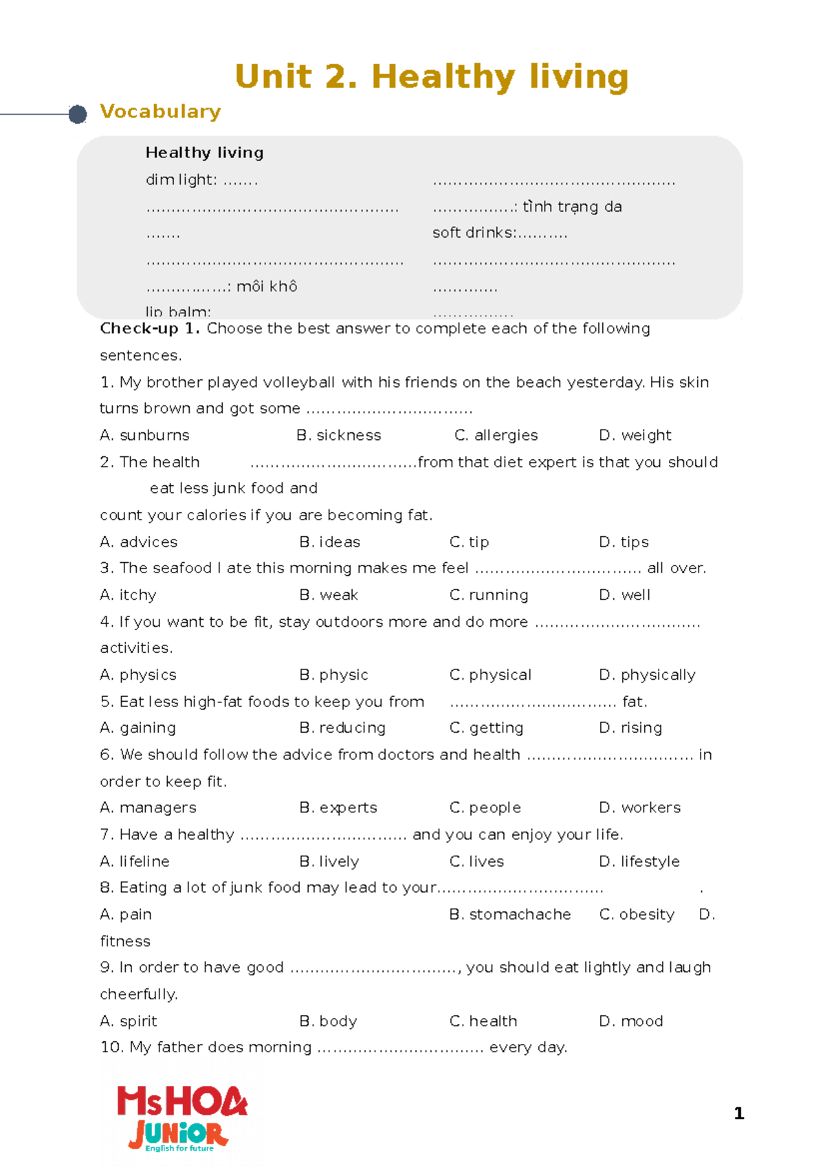 BT Unit 2 - english - Vocabulary Check-up 1. Choose the best answer to ...