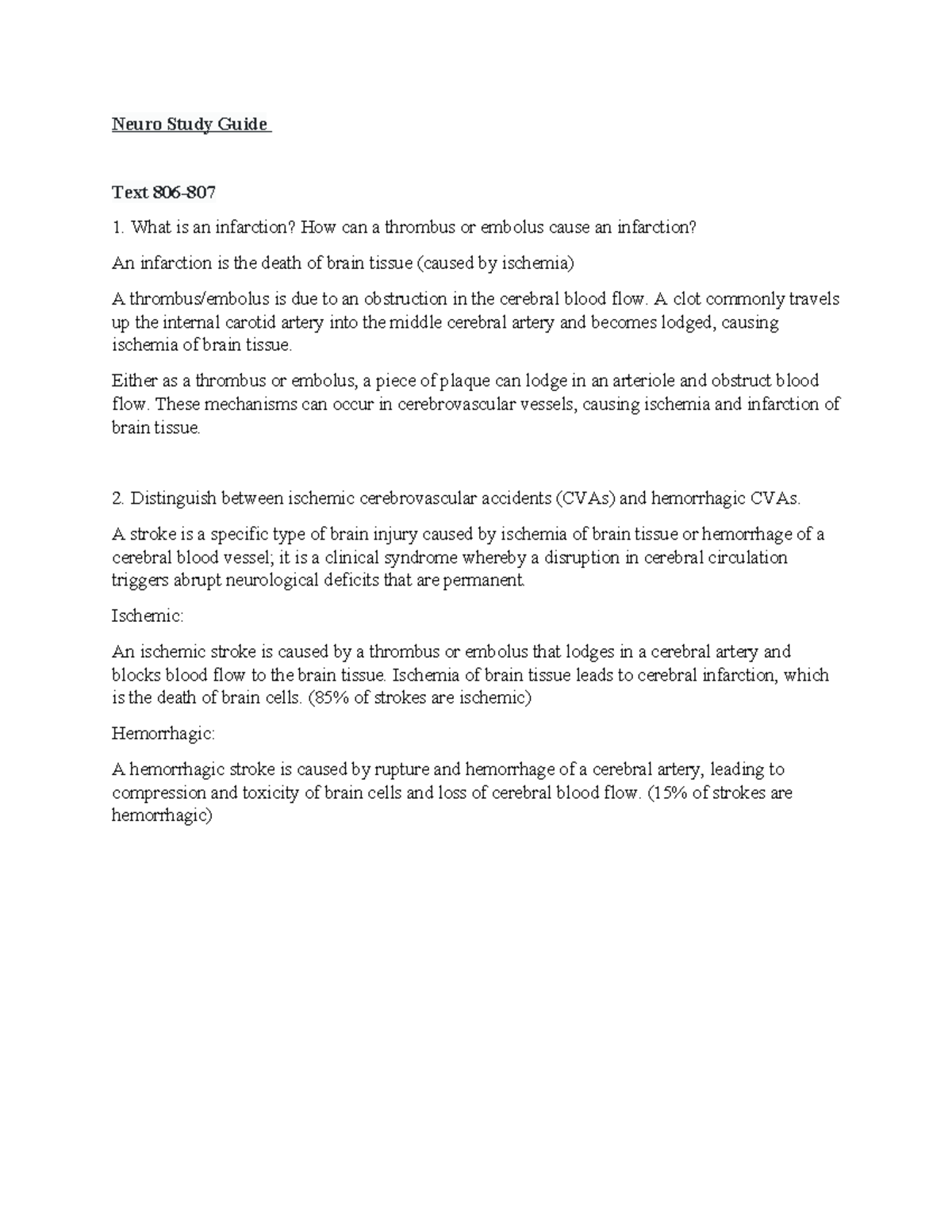 Neuro Worksheet notes - Neuro Study Guide Text 806- 1. What is an ...