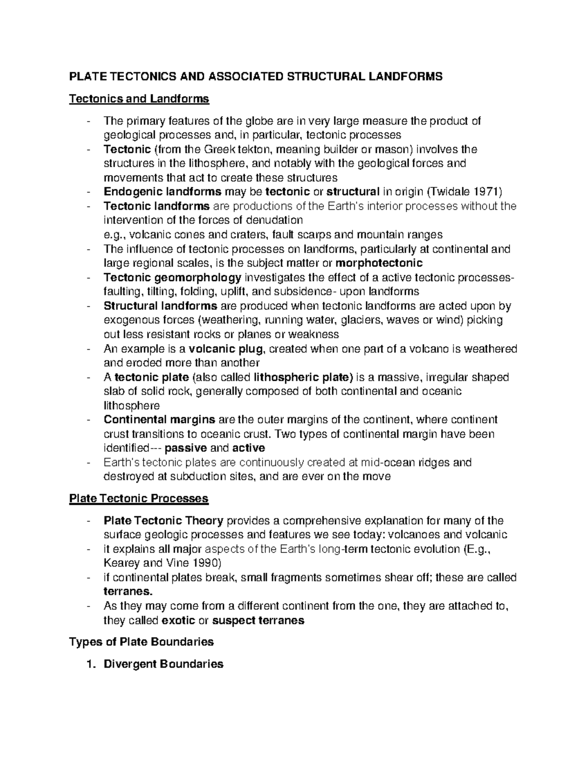 Plate Tectonics AND Associated Structural Landforms - PLATE TECTONICS ...