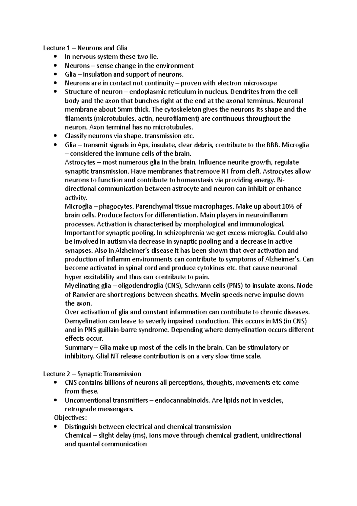 Neuro lectures - Lecture notes, lectures week 1-13 - Lecture 1 Neurons ...