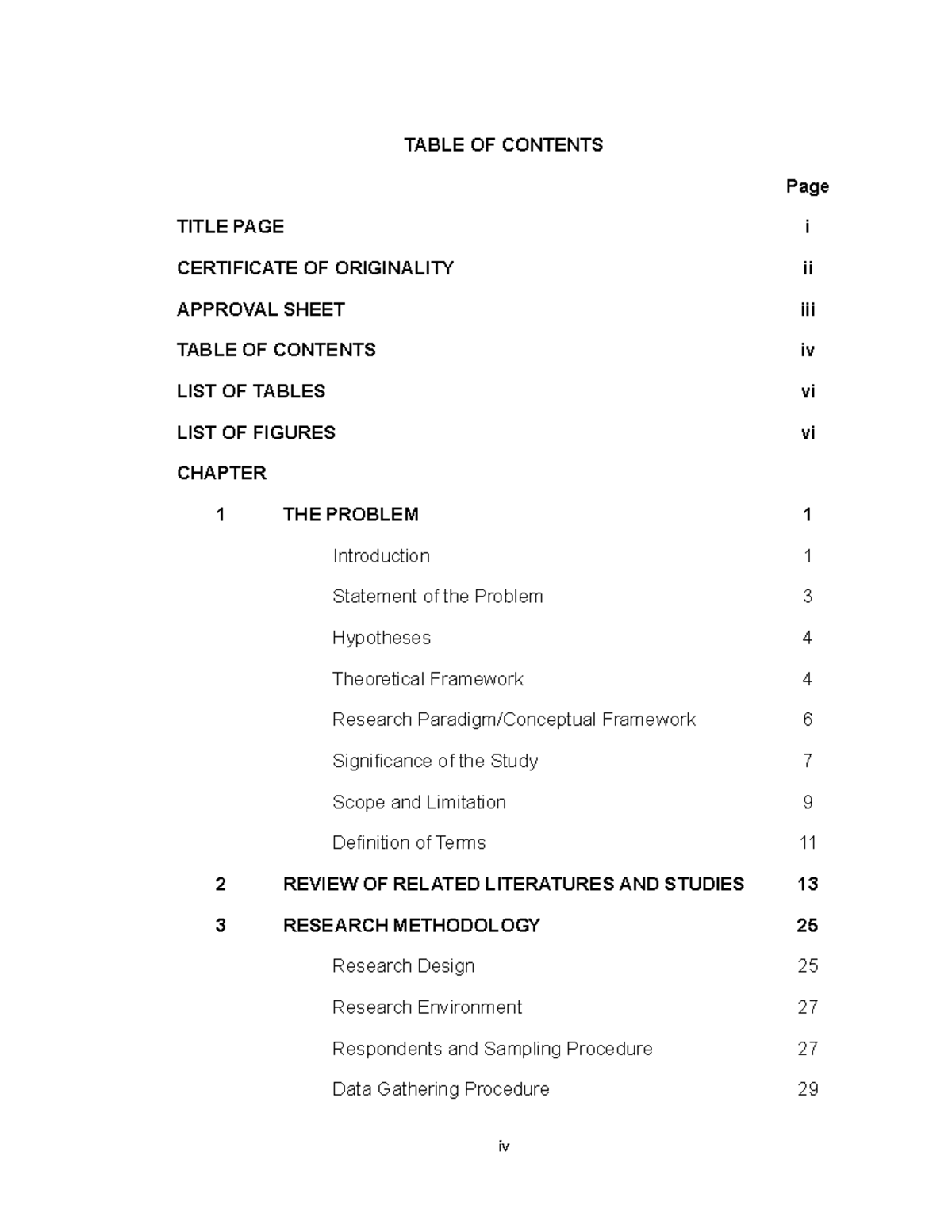 Table of contents - sample - TABLE OF CONTENTS Page TITLE PAGE i ...