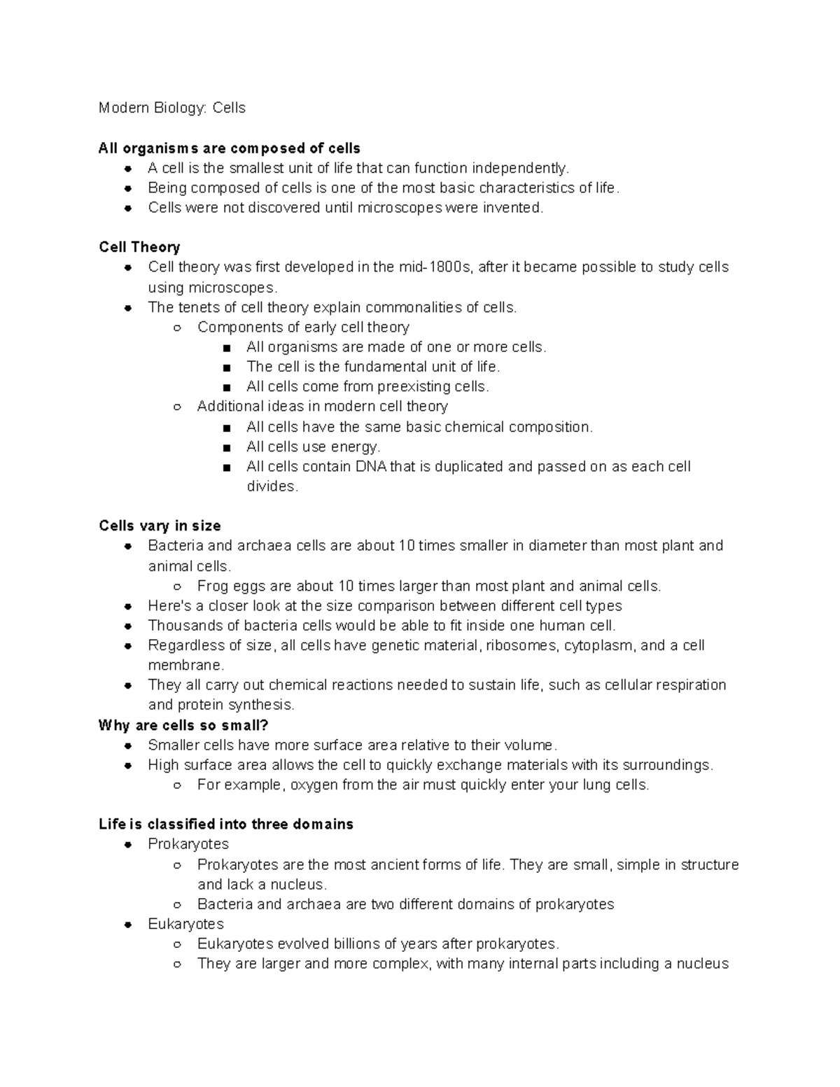 Cell and Molecular Biology Notes - Modern Biology: Cells All organisms ...