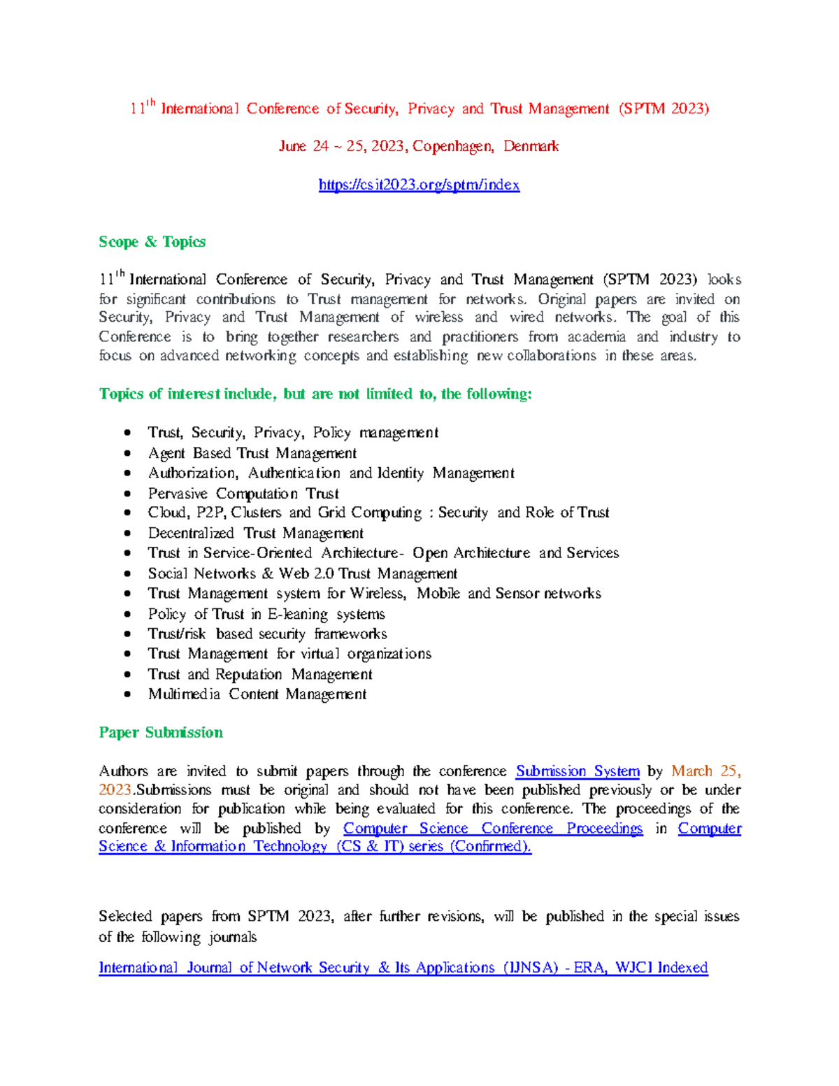 Call for papers 11th International Confe - 11 th International ...