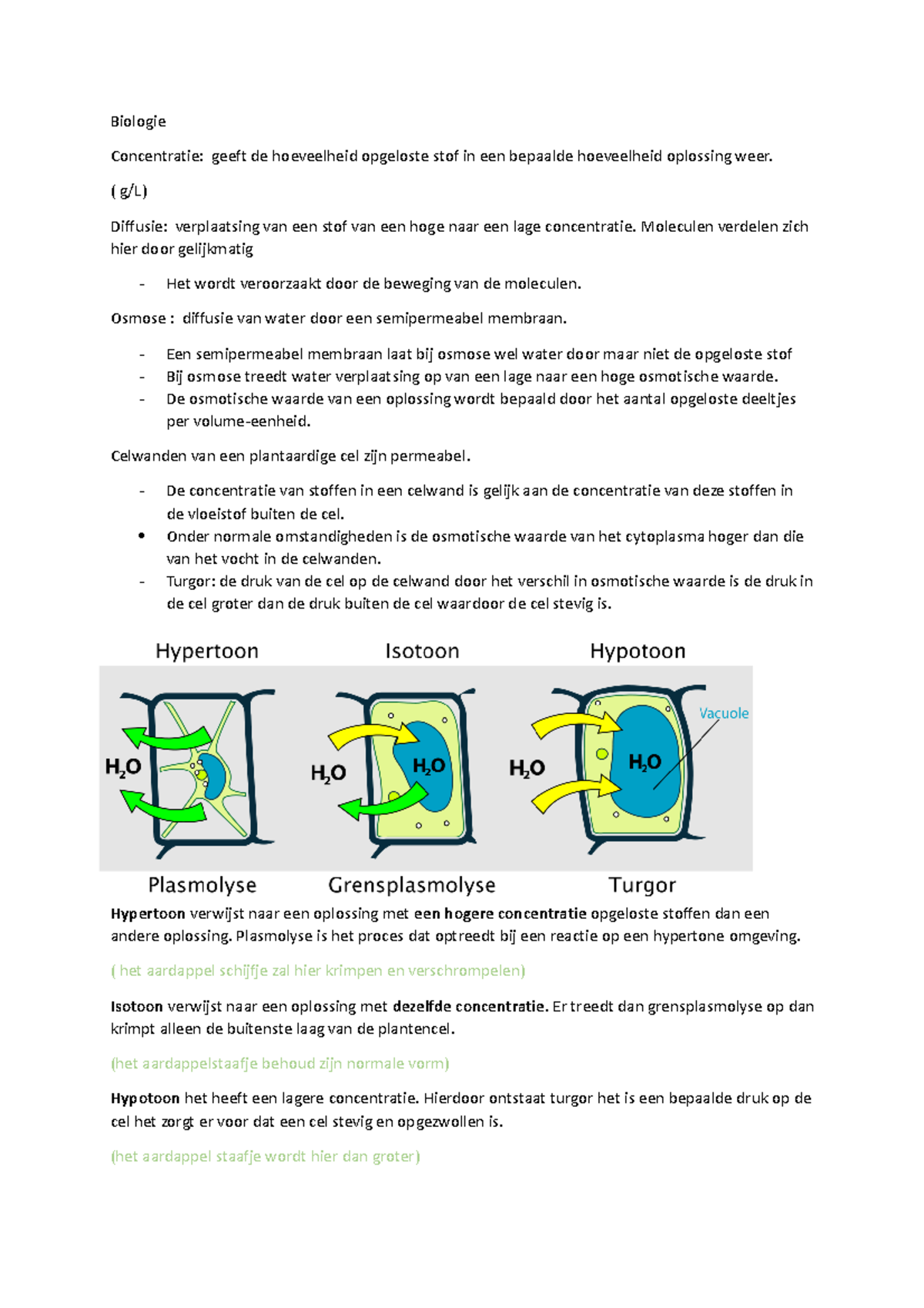 Osmose - Biologie Concentratie: geeft de hoeveelheid opgeloste stof in ...