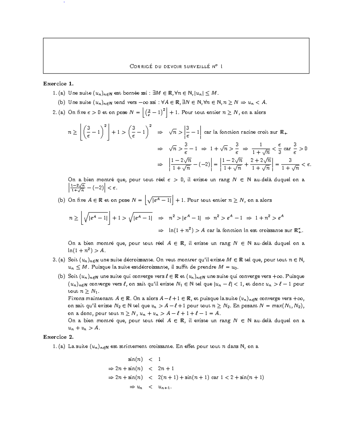 Analyse 1 corrige 4 - Universit ́e Aix-Marseille 2014– Licence Maths ...