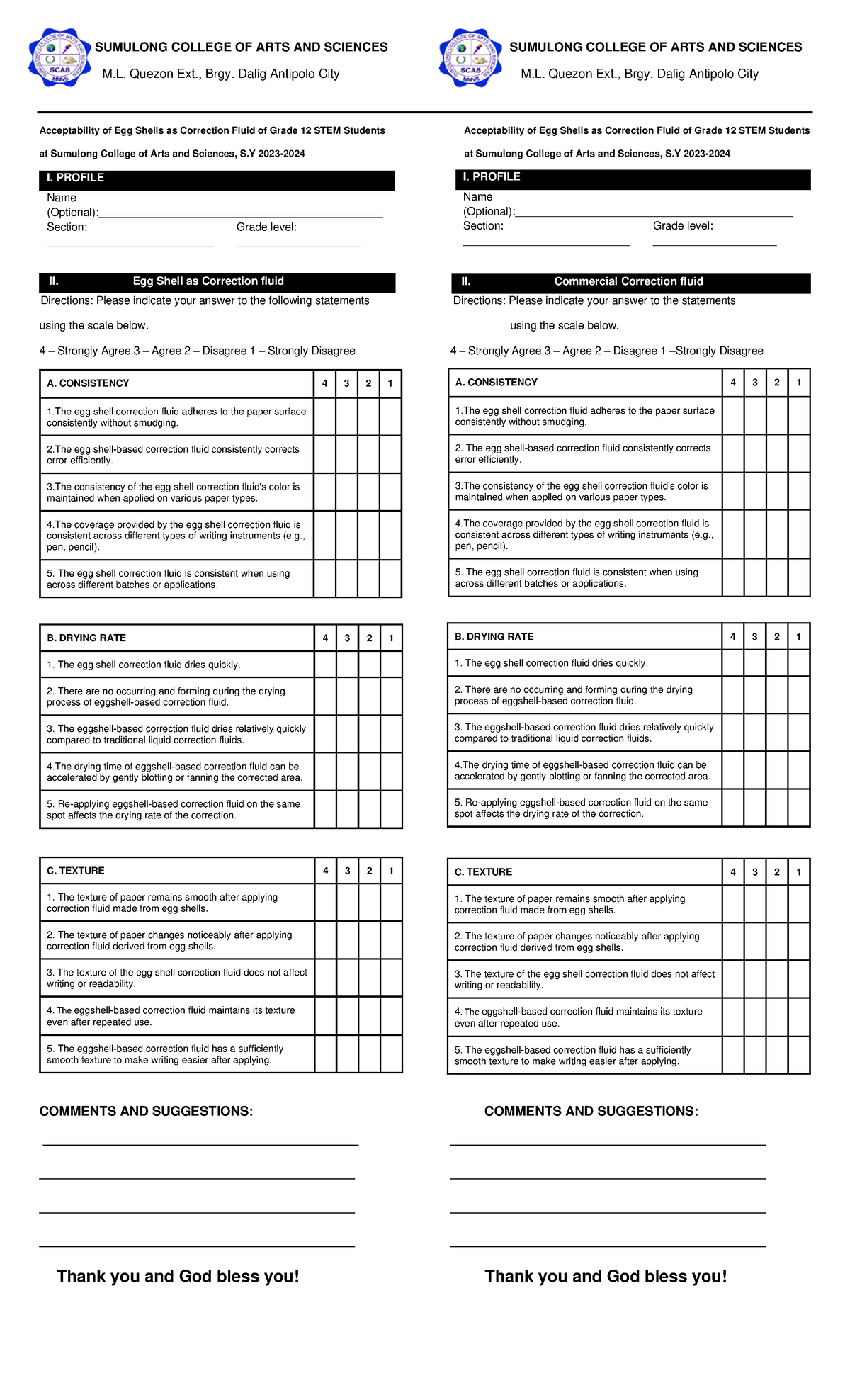 Questionnaire - Food - SUMULONG COLLEGE OF ARTS AND SCIENCES SUMULONG ...