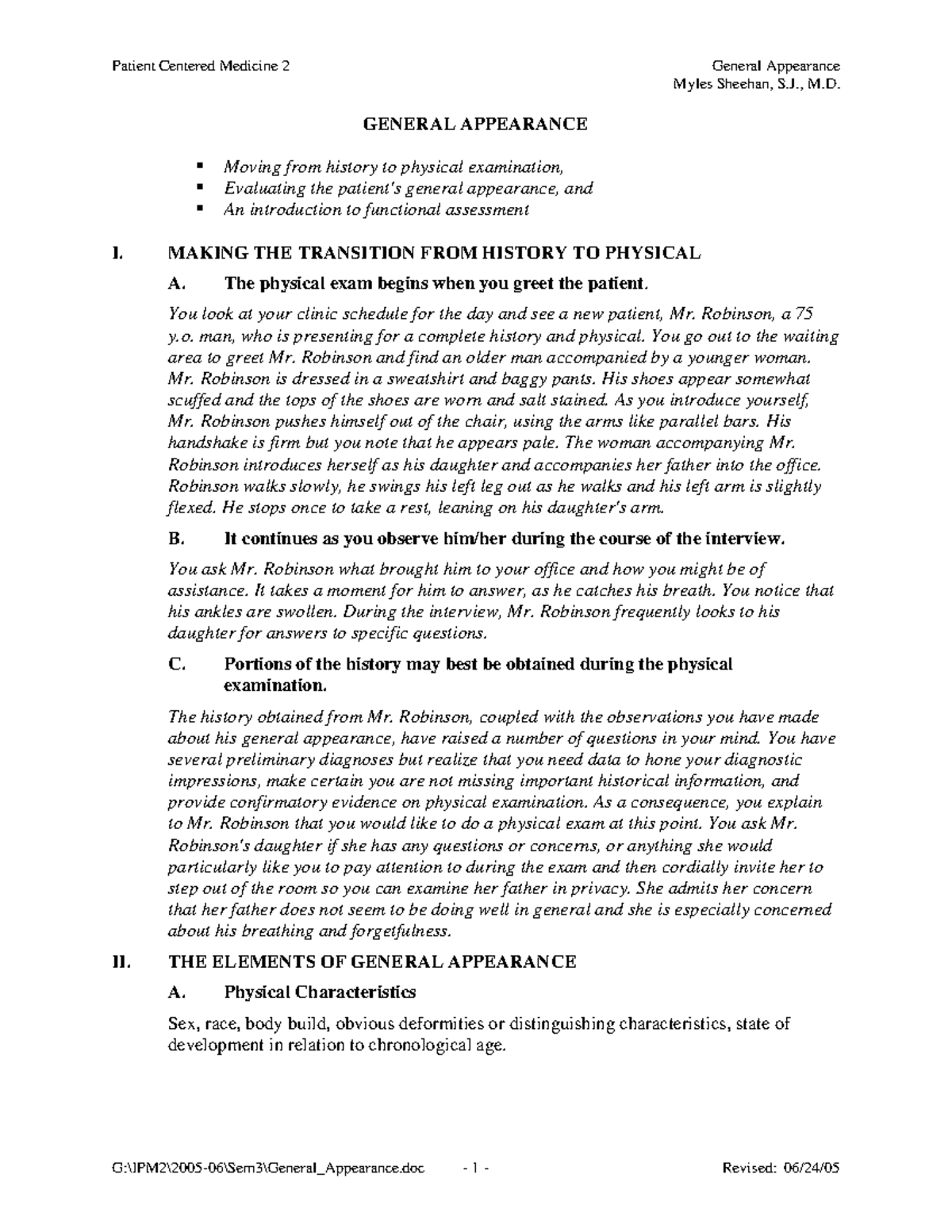 General appearance - Assignment assist - Patient Centered Medicine 2 ...