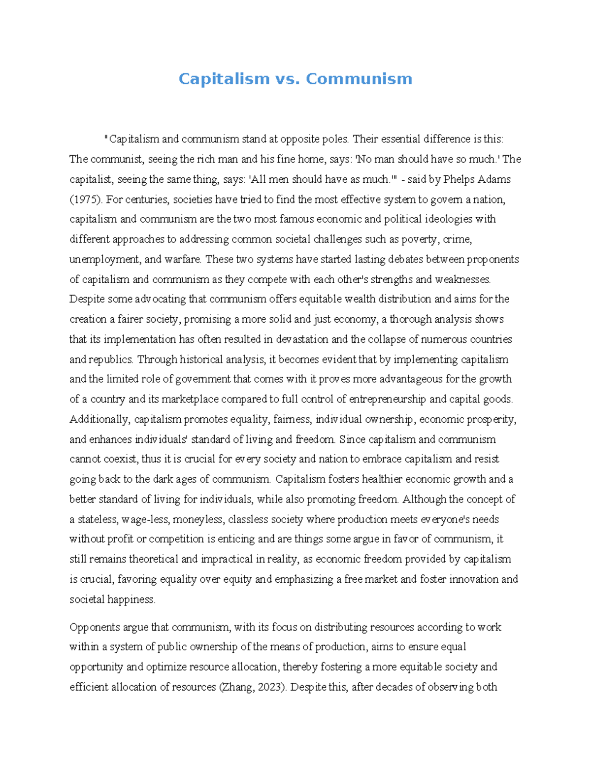 Capitalism vs Communism - Capitalism vs. Communism "Capitalism and ...