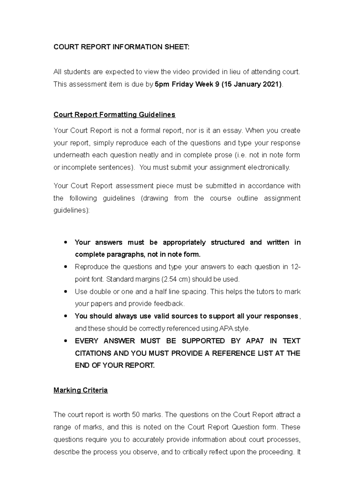 Court Report Information TRI3 - COURT REPORT INFORMATION SHEET: All ...